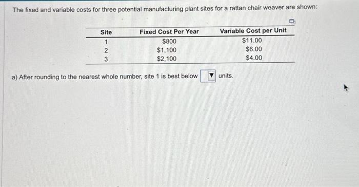 Solved The fixed and variable costs for three potential | Chegg.com