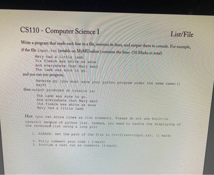 Solved CS110 - Computer Science I List/File Write a program | Chegg.com