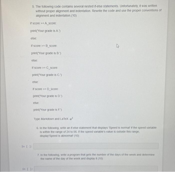 Solved 5 The Following Code Contains Several Nested If Else 