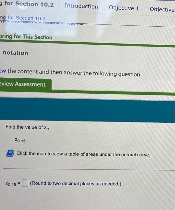 Solved Find the value of zα. z0.15 Click the icon to view a | Chegg.com