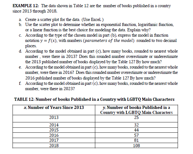 Solved EXAMPLE 12: The data shown in Table 12 ﻿are the | Chegg.com
