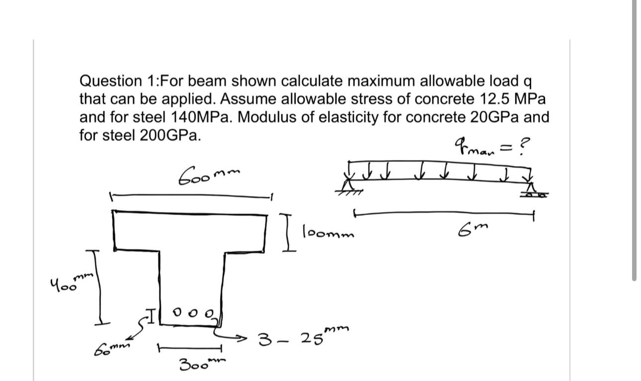 Question 1:For beam shown calculate maximum allowable | Chegg.com