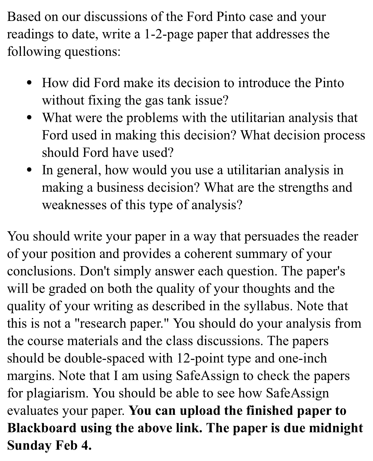 Solved Based on our discussions of the Ford Pinto case and | Chegg.com