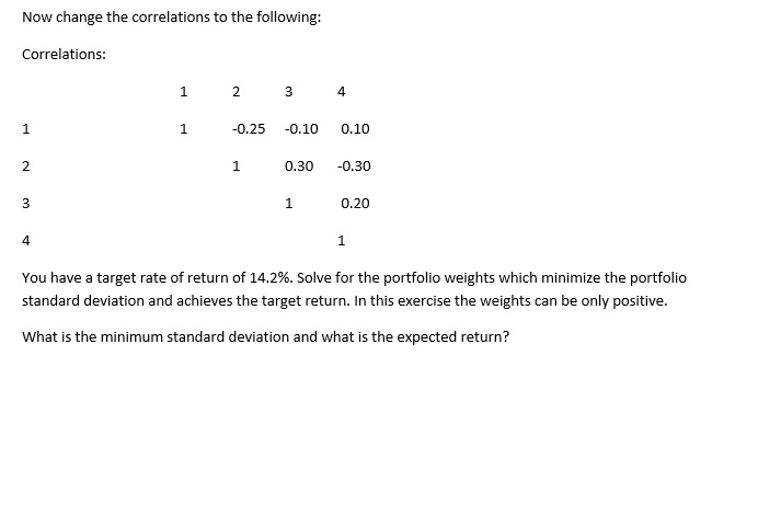 Solved Now change the correlations to the | Chegg.com