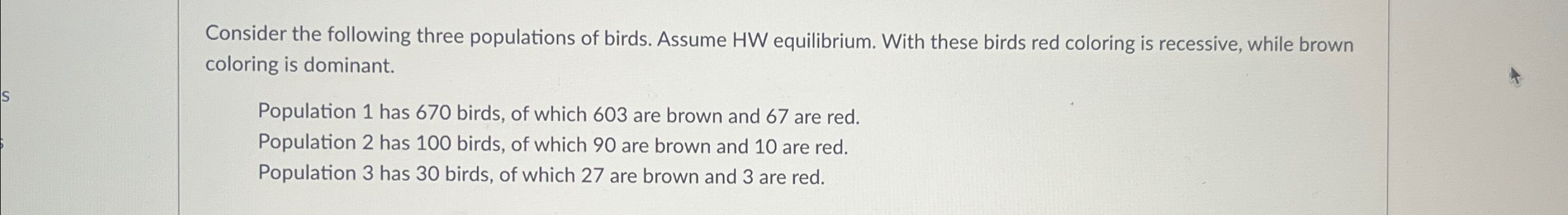 Solved Consider the following three populations of birds. | Chegg.com