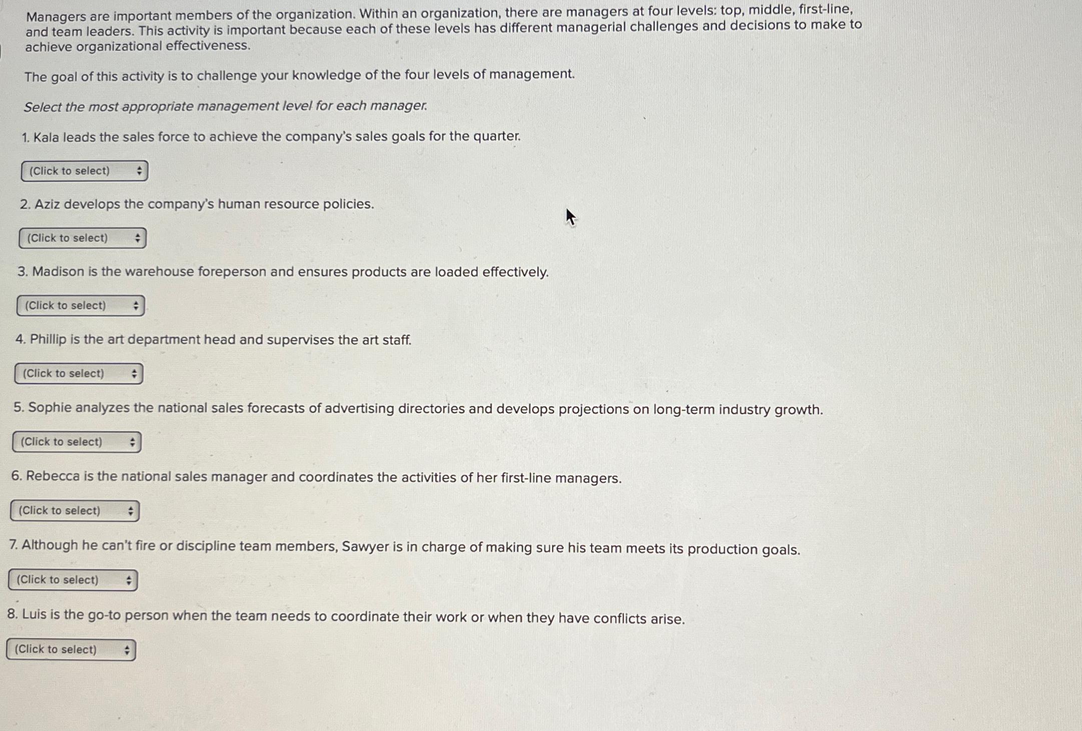 Solved Managers are important members of the organization. | Chegg.com