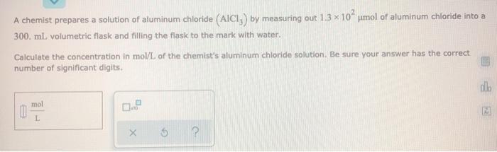 Solved A chemist prepares a solution of aluminum chloride | Chegg.com