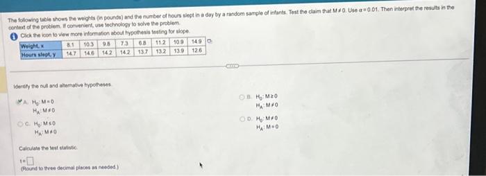 Solved The folowing table shows the weights (in pounds) and | Chegg.com