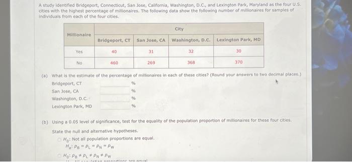 Solved A study identified Bridgeport, Connecticut, San Jose, | Chegg.com