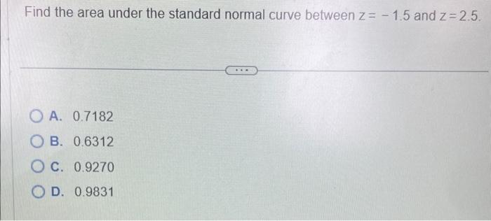 Solved Find the area under the standard normal curve between | Chegg.com