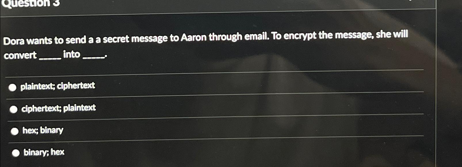 Solved Dora wants to send a a secret message to Aaron | Chegg.com