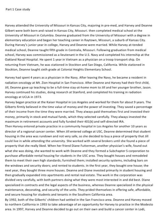 Solved Part 1 Case study a Harvey attended the University of | Chegg.com