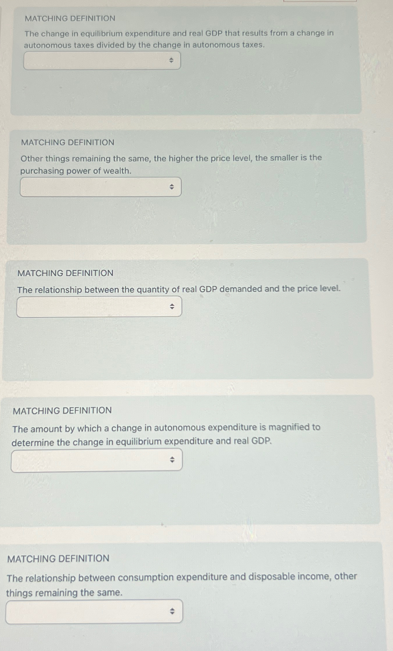 Solved MATCHING DEFINITIONThe change in equilibrium | Chegg.com