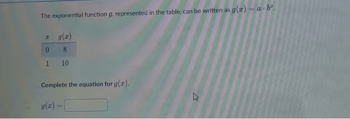 Solved The exponential function g, represented in the table, | Chegg.com