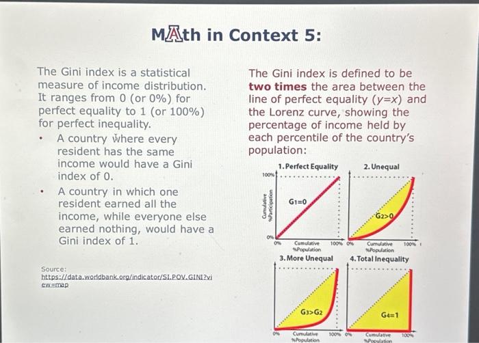 M急th in Context 5: The Gini index is defined to be | Chegg.com
