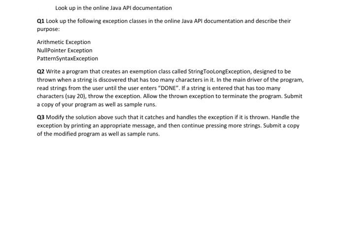 Solved Look up in the online Java API documentation Q1 Look | Chegg.com