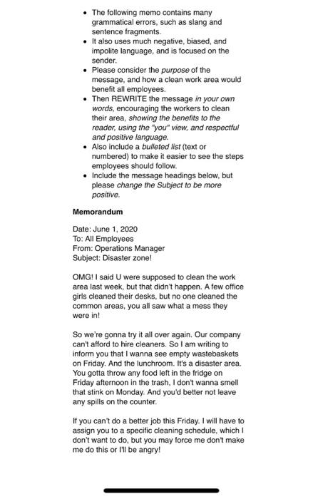 Solved The following memo contains many grammatical errors, | Chegg.com