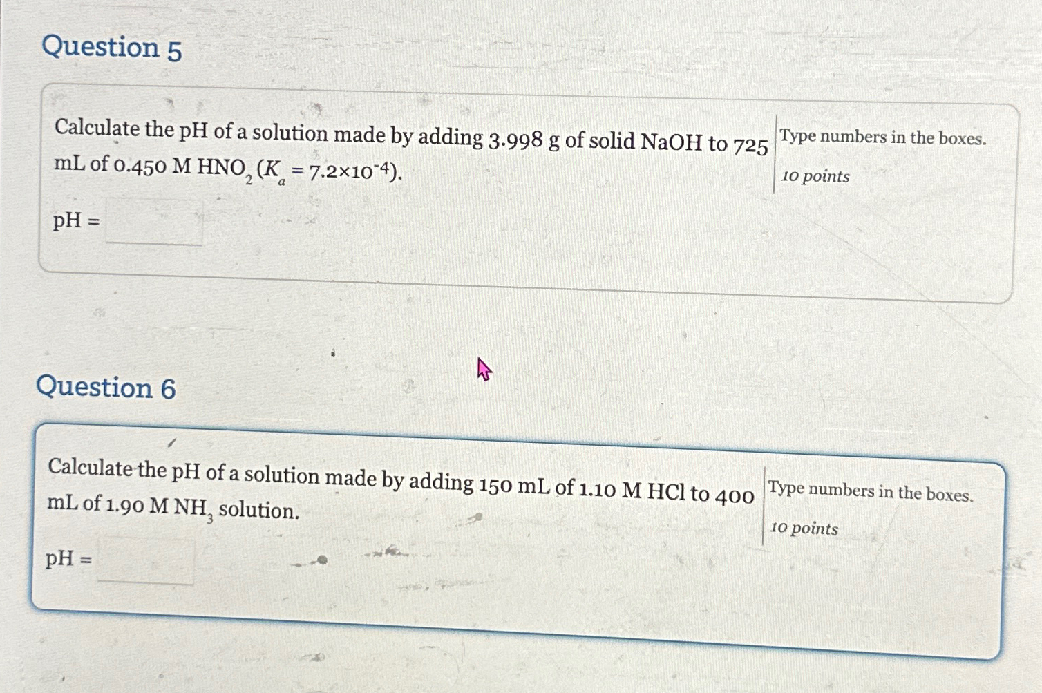 Solved Question 5Calculate the pH ﻿of a solution made by | Chegg.com
