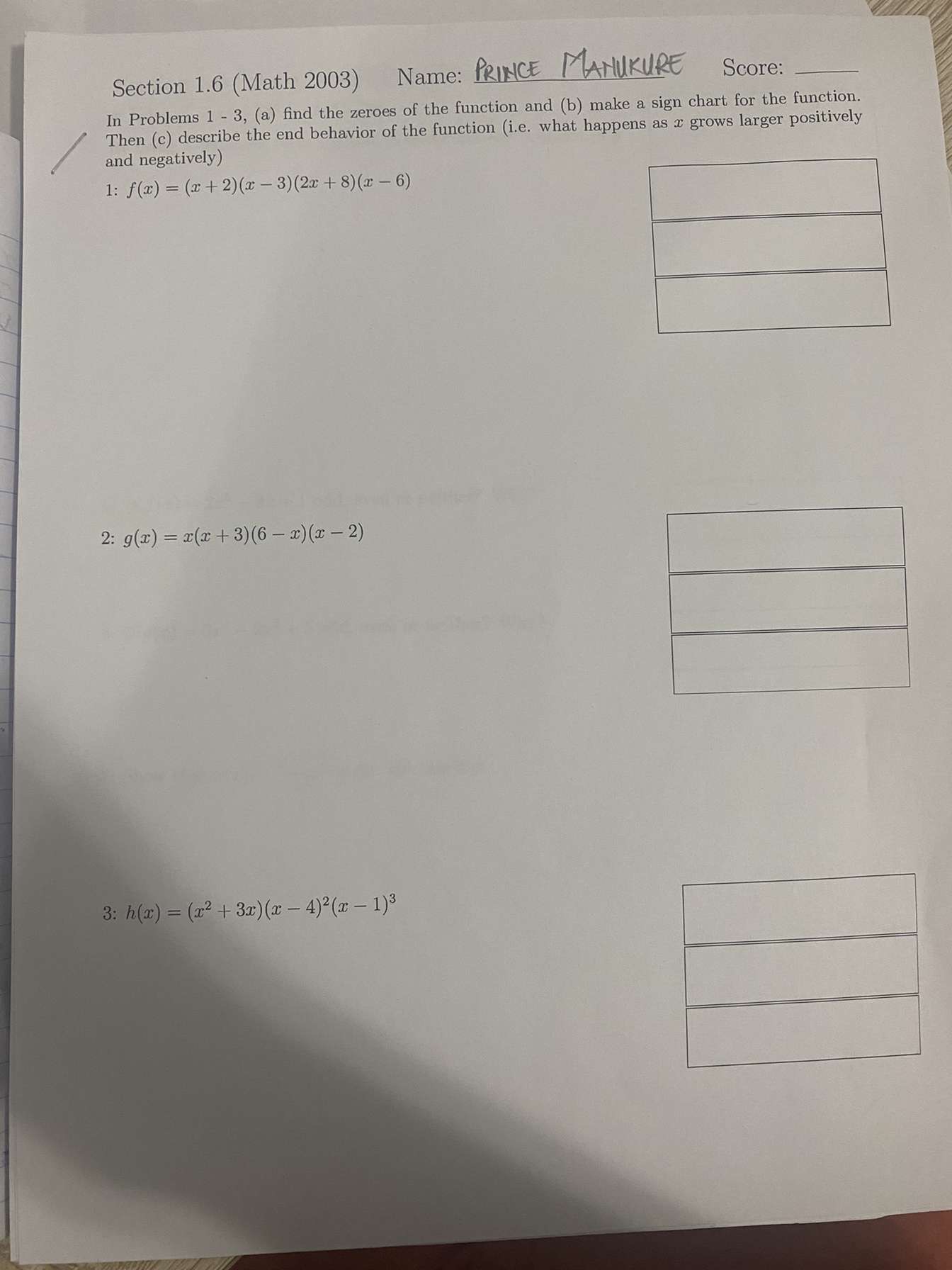 Solved Section 1.6 (Math 2003) ﻿Name: PRINCE MANUKURE | Chegg.com