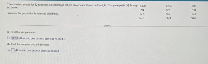 Solved (c) below The state test scores for 12 randomly | Chegg.com