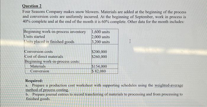 Solved 1) a. Required: prepare a production cost worksheet | Chegg.com