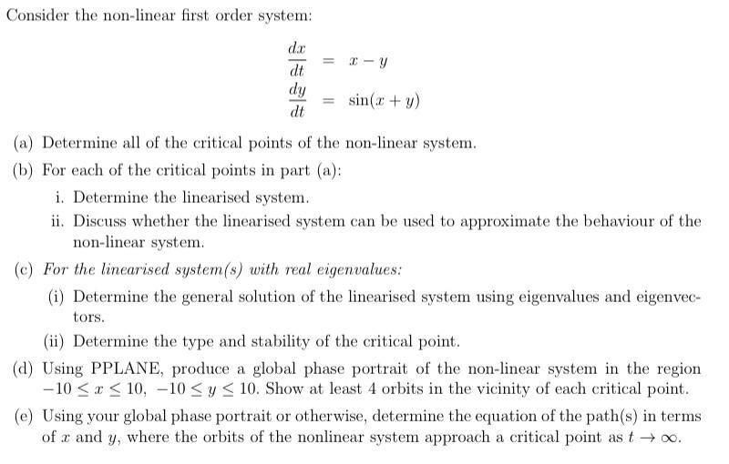 Solved Consider the non-linear first order system: dx x-Y | Chegg.com