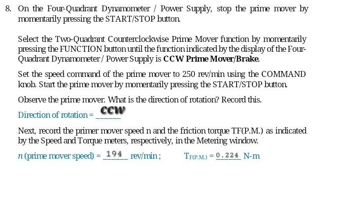 Solved 12. Calculate the mechanical power output for the | Chegg.com