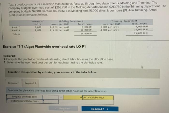 Solved Textra produces parts for a machine manufacturer. | Chegg.com