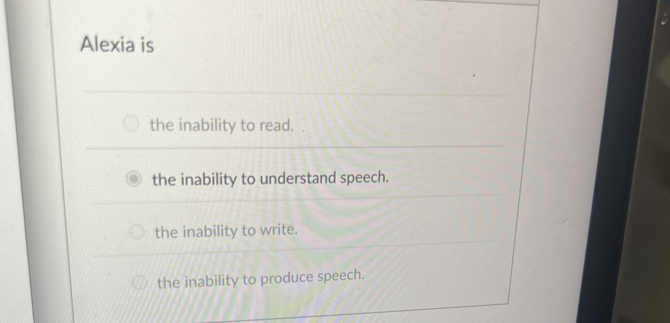 Solved Alexia isthe inability to read.the inability to | Chegg.com
