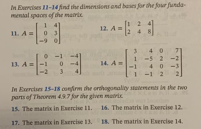 Solved In Exercises 11-14 find the dimensions and bases for | Chegg.com