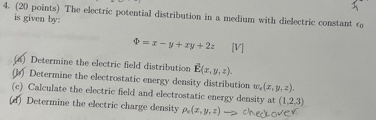 Solved (20 ﻿points) ﻿The electric potential distribution in | Chegg.com