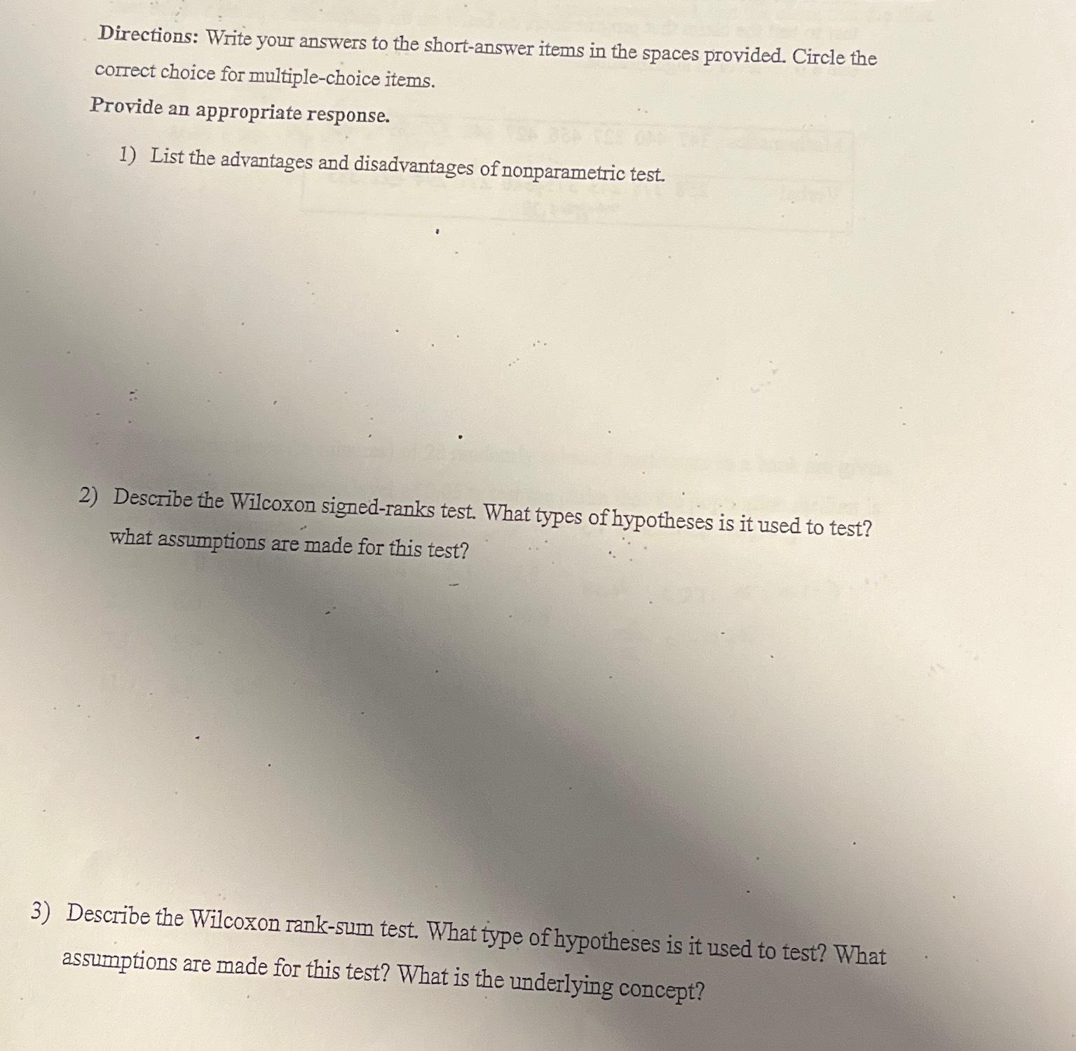 Solved Directions Write Your Answers To The Short Answer