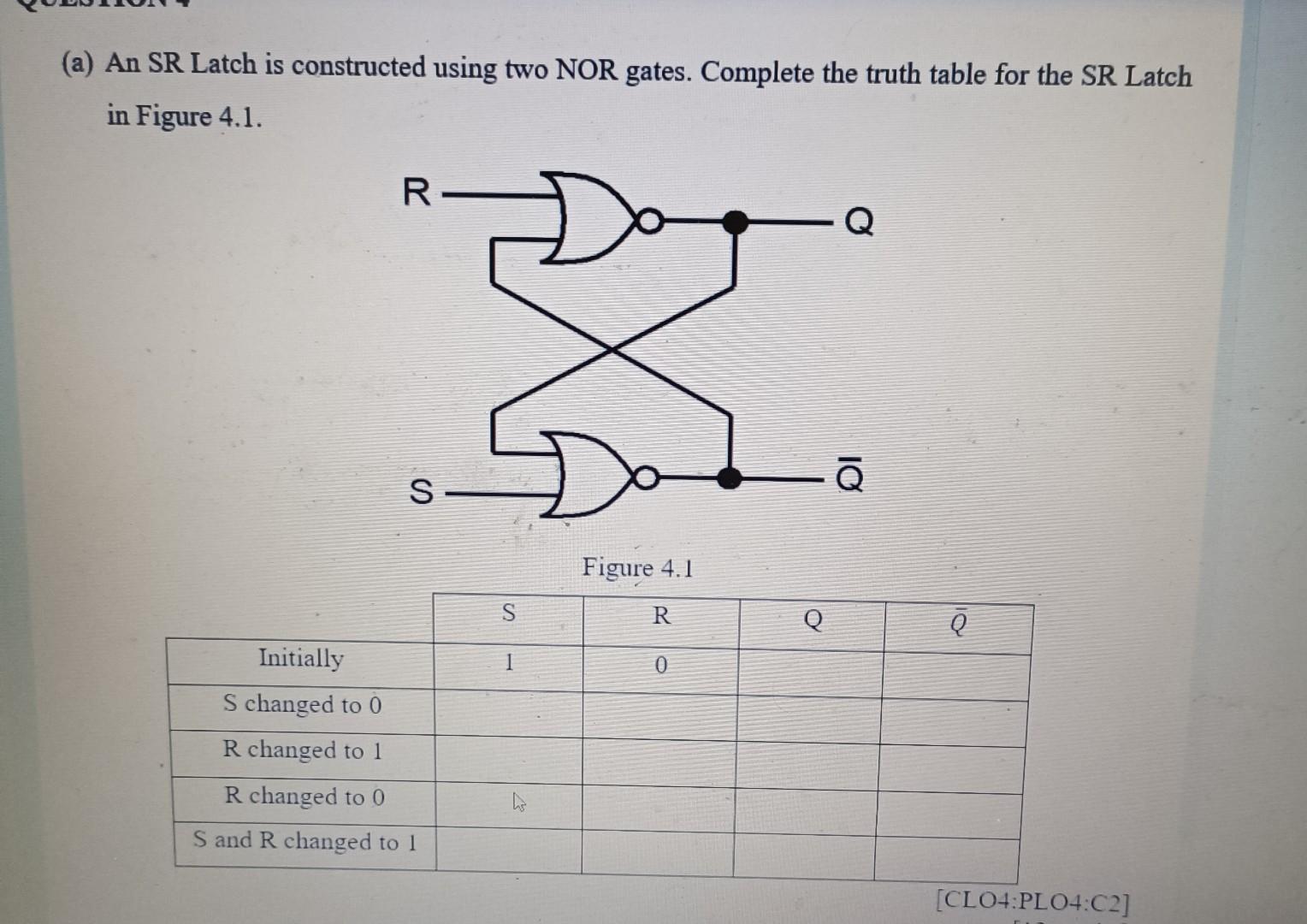 Solved (a) An SR Latch is constructed using two NOR gates. | Chegg.com