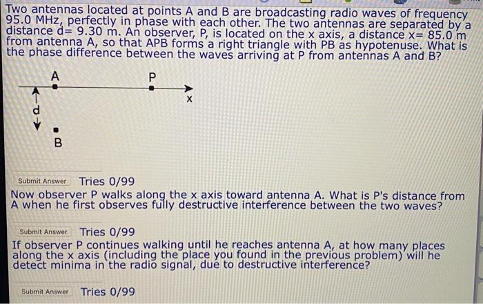 Solved Two antennas located at points A and B are | Chegg.com