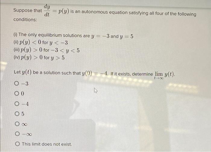 Solved dy Suppose that =p(y) is an autonomous equation | Chegg.com