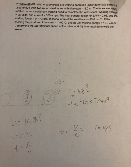 Solved Problem 6 (SI units) A submerged arc welding | Chegg.com