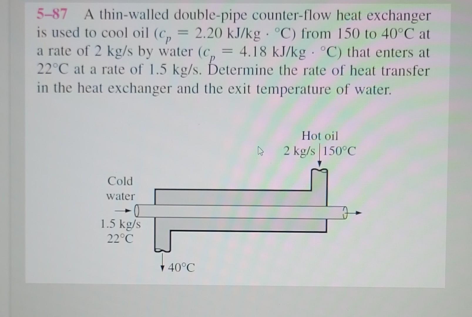 Solved 5-87 A thin-walled double-pipe counter-flow heat | Chegg.com