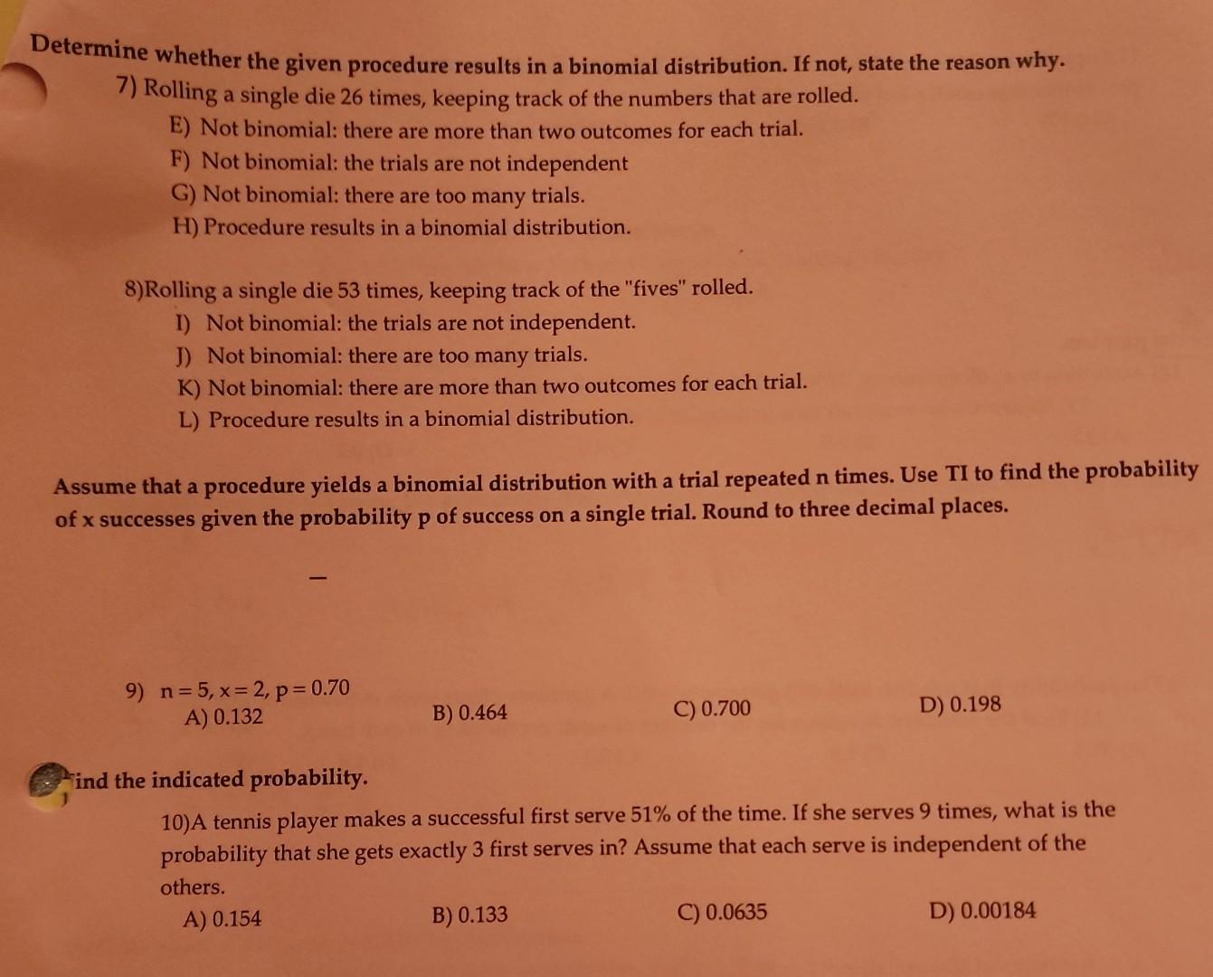 Solved etermine whether the given procedure results in a | Chegg.com