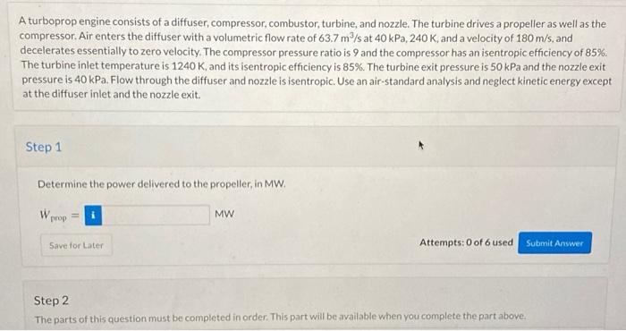 Solved A turboprop engine consists of a diffuser, | Chegg.com