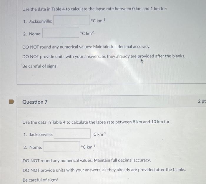 Solved Use the data in Table 4 to calculate the lapse rate | Chegg.com