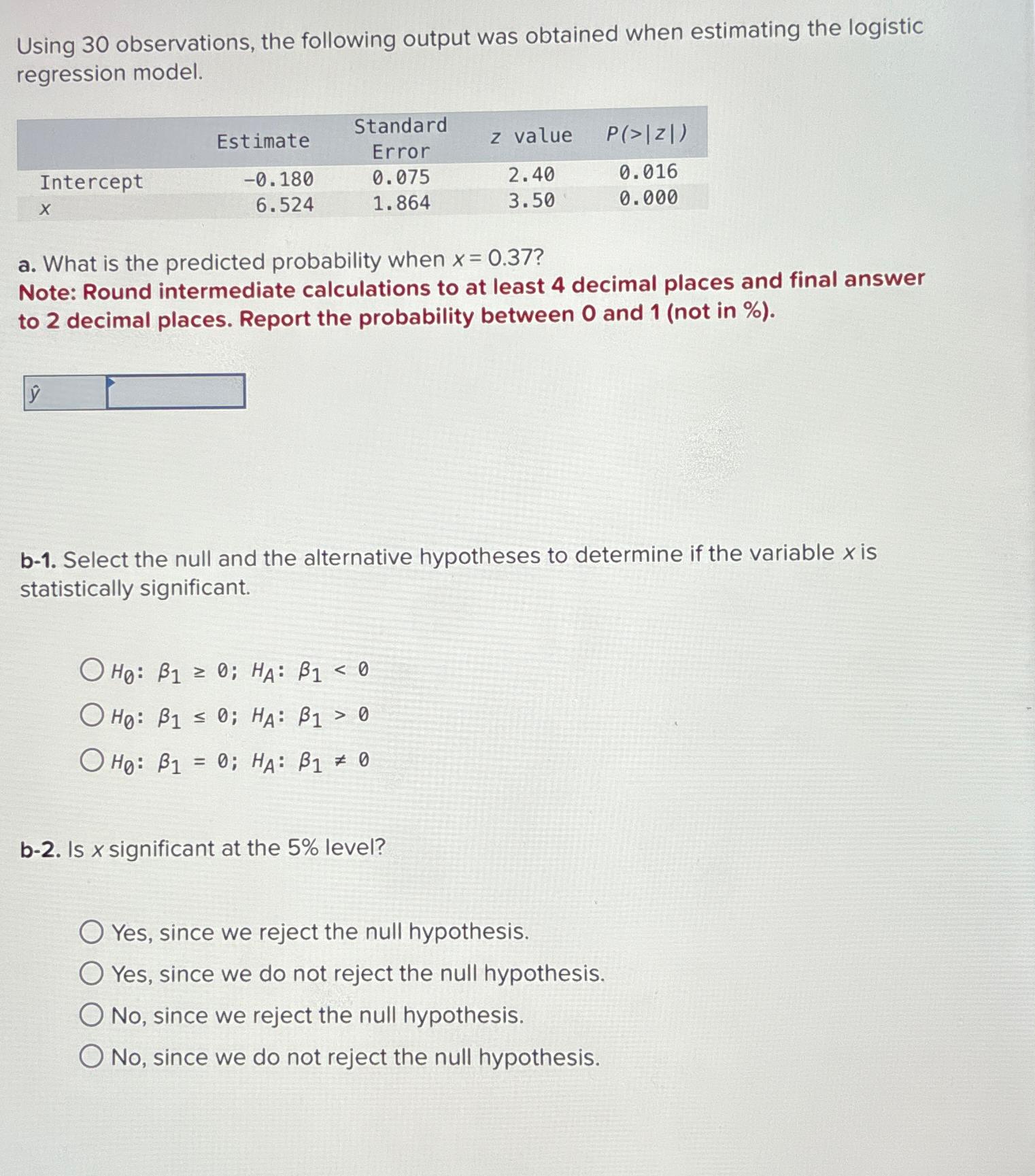 Solved Using 30 ﻿observations, the following output was | Chegg.com
