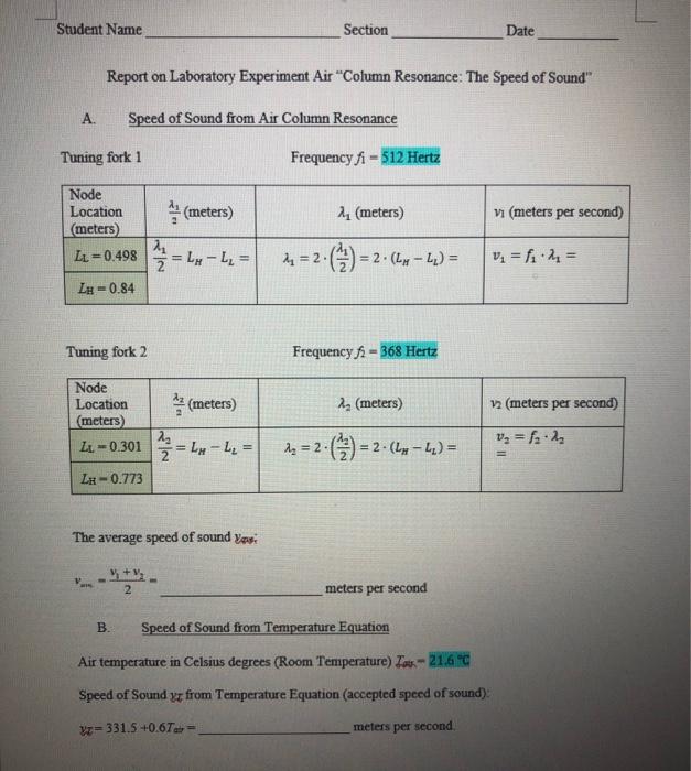 Solved Student Name Section Date Report on Laboratory | Chegg.com
