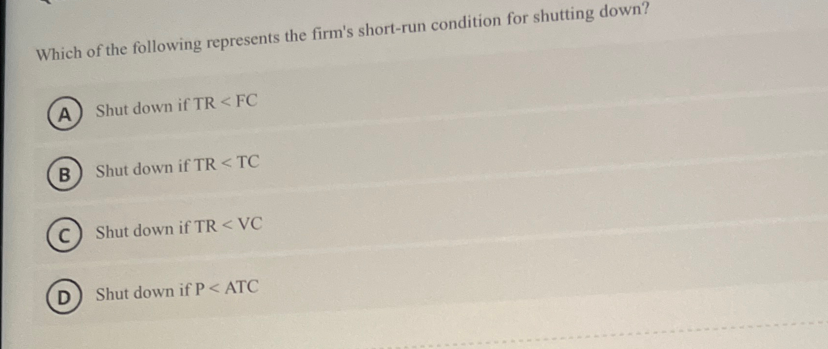 Solved Which of the following represents the firm's | Chegg.com
