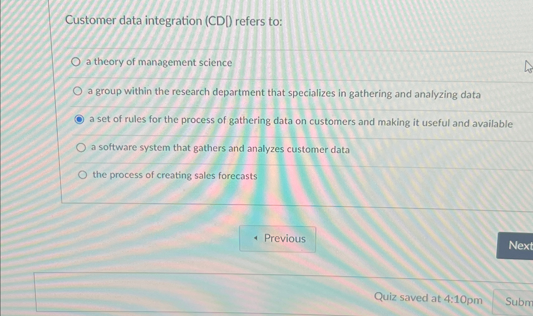 Solved Customer data integration (CD[) ﻿refers to:a theory | Chegg.com
