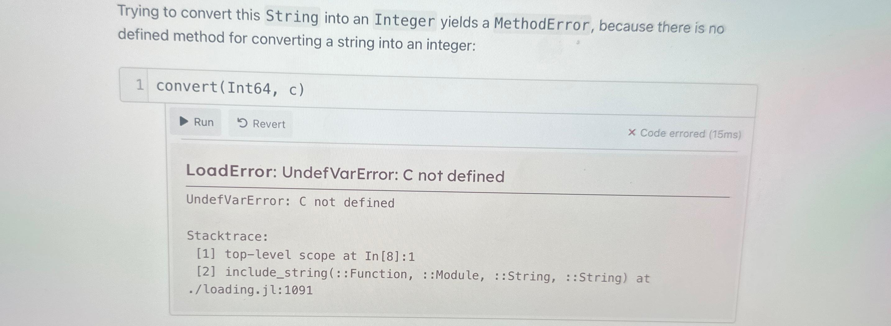 Solved Trying to convert this String into an Integer yields | Chegg.com