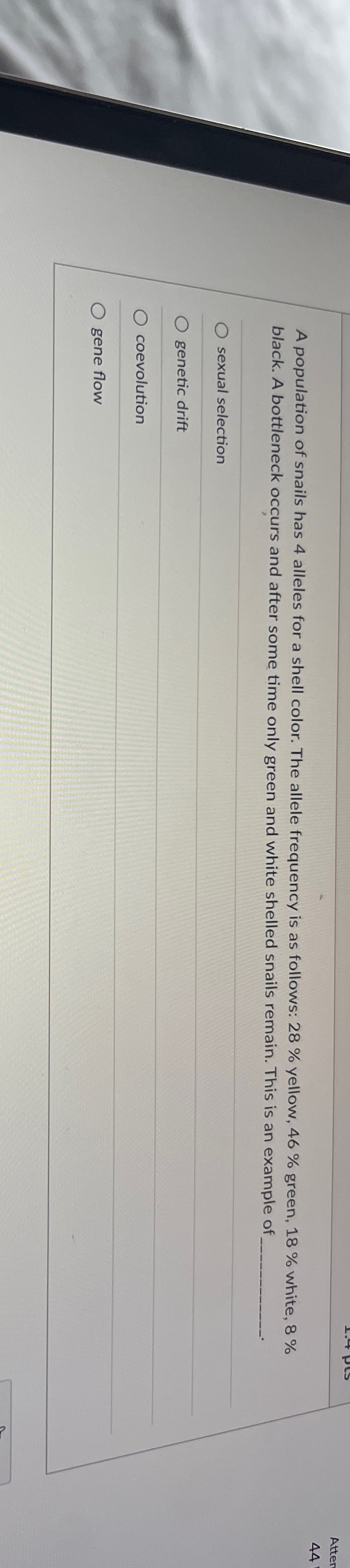 Solved A population of snails has 4 ﻿alleles for a shell | Chegg.com