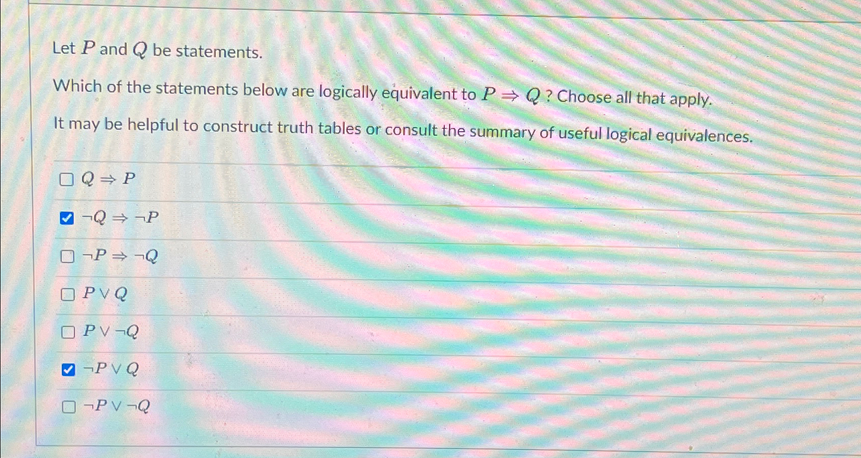 Solved Let P ﻿and Q ﻿be statements.Which of the statements | Chegg.com