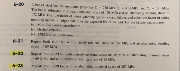 Solved 6-20 A bar of steel has the minimum properties S, = | Chegg.com