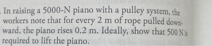 Solved In raising a 5000-N piano with a pulley system, the | Chegg.com