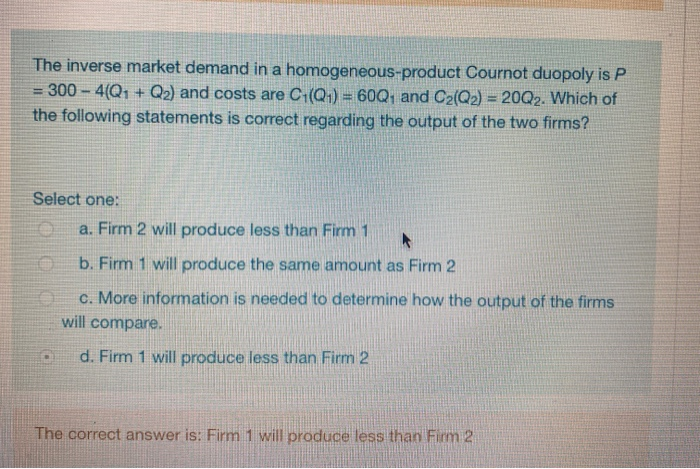 Solved The inverse market demand in a homogeneous-product | Chegg.com